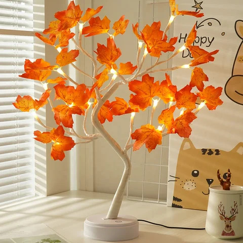 Buy Maple Leaf Tree Lights Motif Decorative Desktop Table Lamp Holiday ...