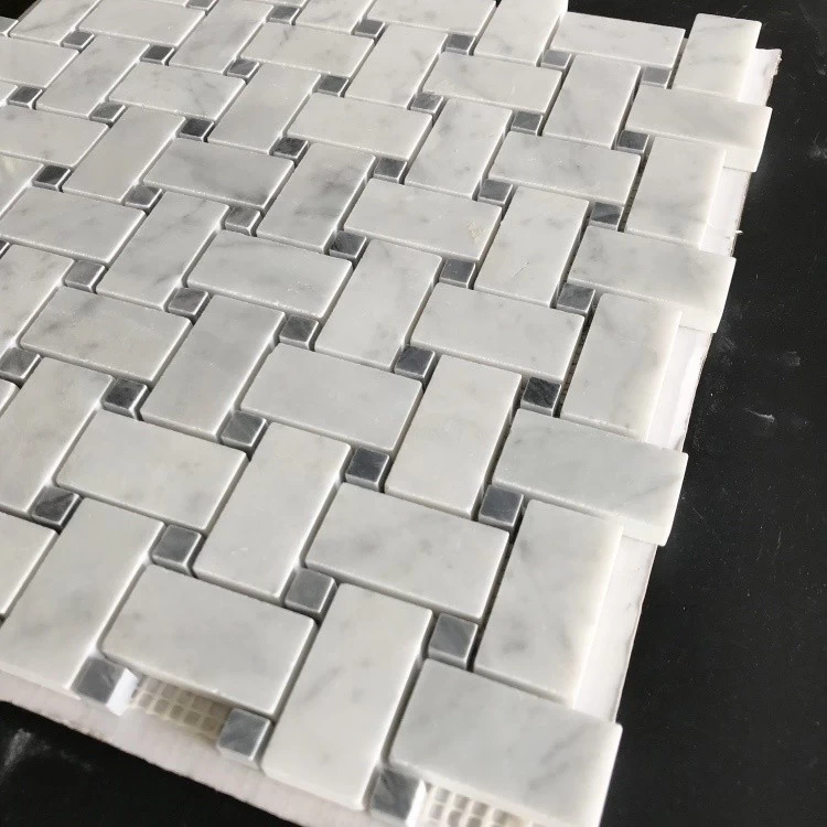 Buy Marble Mosaic Tile Sheet Basketweave White Mixed Grey Marble Mosaic ...