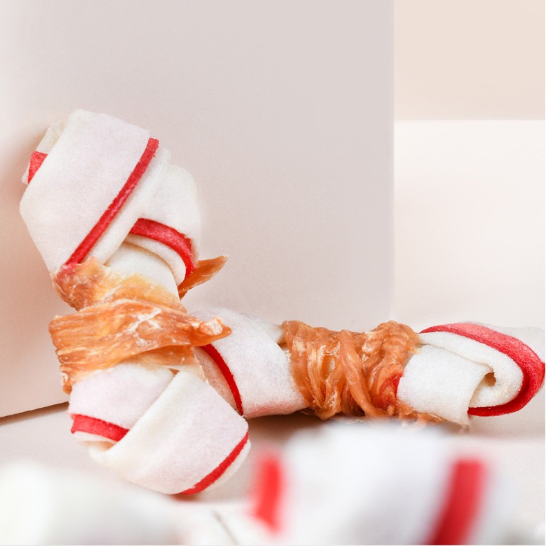 Buy Two-color Cowhide Bone Wrapped Chicken Teeth Clean Pet Snack ...
