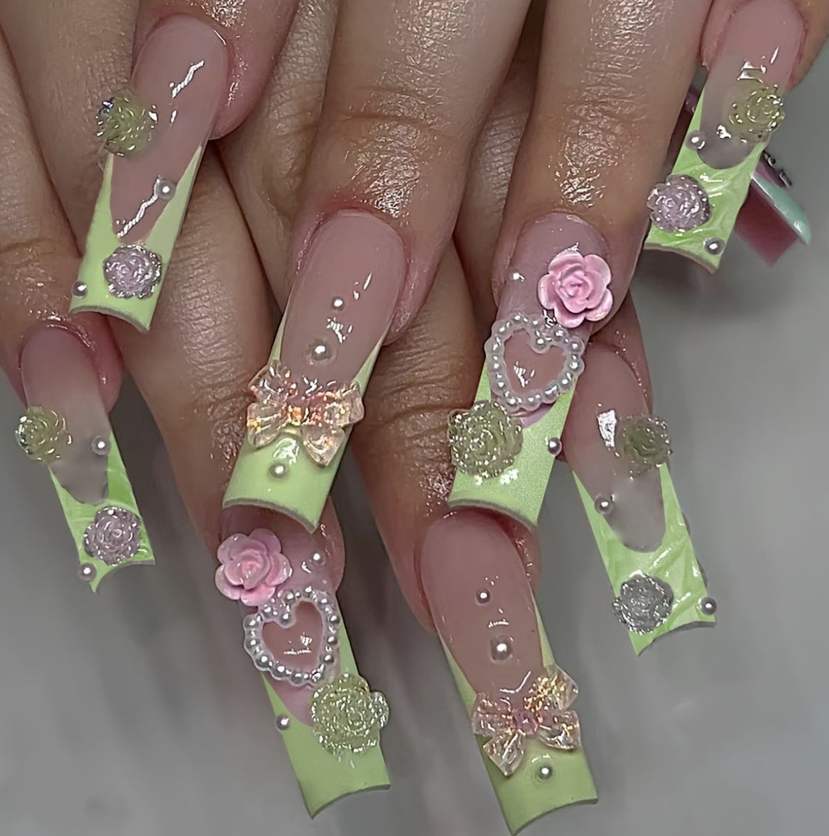Buy Cross-border French Green Camellia Wearing Nail Heart Bow Nail ...