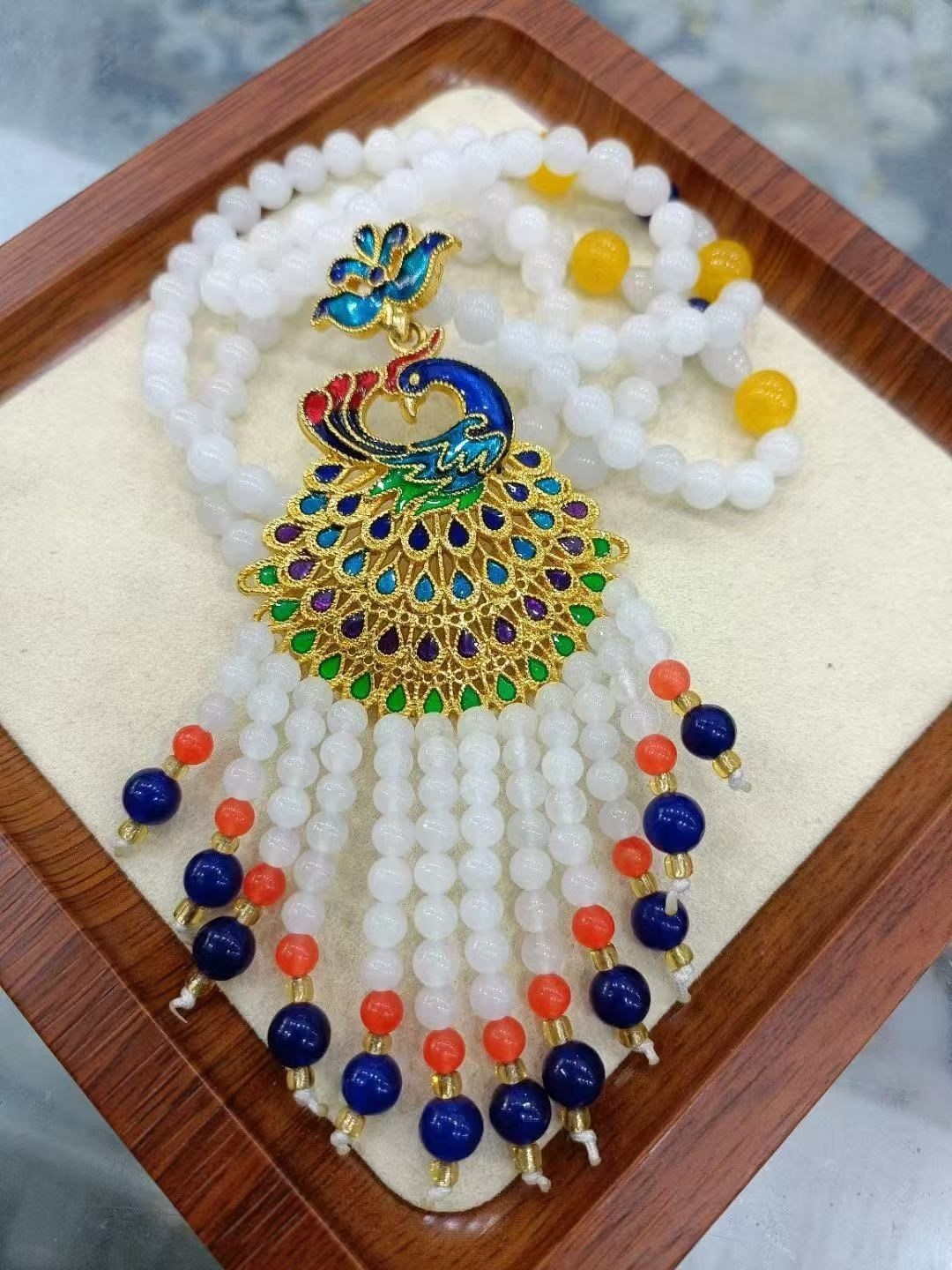 Buy Natural White Jade Gold Jade Peacock Sweater Necklace Pendant from ...