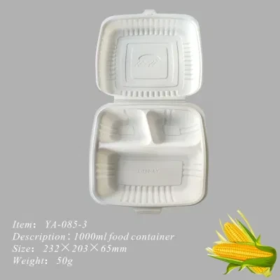 Buy 1000ml 3 Compartments Eco-friendly Cornstarch Disposable Lunch Box ...