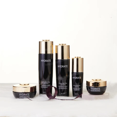 Buy Luxury Black Cosmetic Packing Set Glass Bottle Cosmetic Serum ...