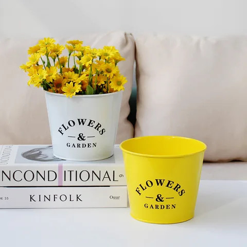 Buy Metal Flowerpot Planter Round Garden Galvanized Iron Mini Flower ...