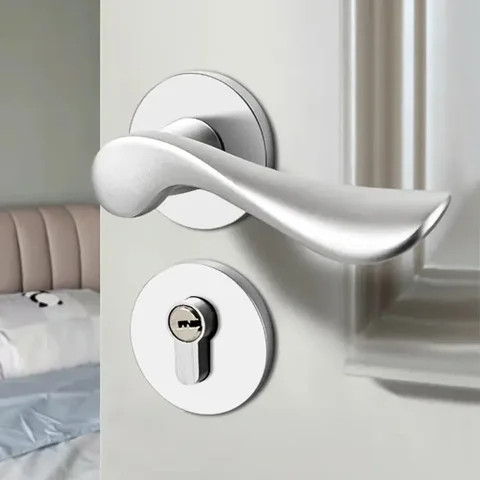 Buy Modern Silver Indoor Door Handle With Key Lock Space Aluminum For ...