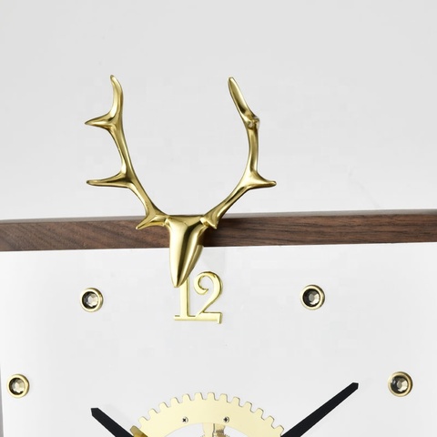 Buy Wall Clock Copper Deer Head Styling Decoration Gift Walnut Wood ...
