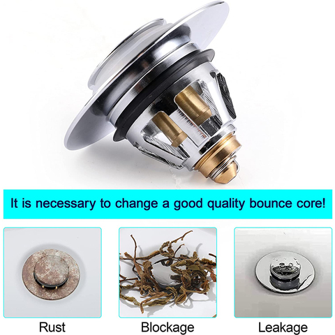 Buy Wash Basin Bounce Filter Pop Up Drain Stopper Push Type Sink Drain ...