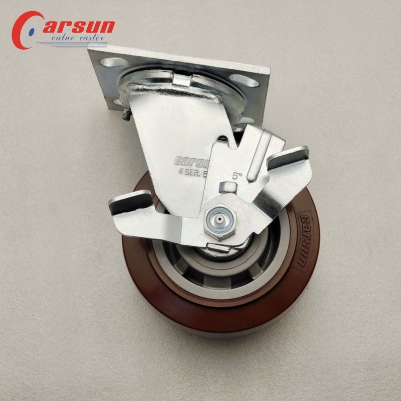 Buy Heavy Duty 5 Inch Polyurethane Casters With Side Brakes from ...