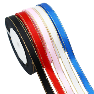 Buy 1cm Satin Ribbon With Two Side Gold Strips Single Face Ribbon from ...