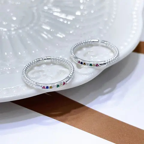 Buy Custom Ring Rhodium Plated Simple Pattern Color Cubic Zirconia Ring ...