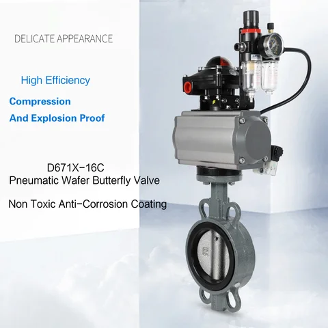 Buy D671x-16c Pneumatic Butterfly Valve Pneumatic Cast Steel Wafer Type Soft Seal Valve ...