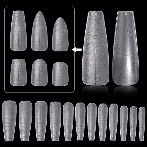 Buy Nail Full Cover Tips Frosted Texture Graduated Line Medium Long Xi ...