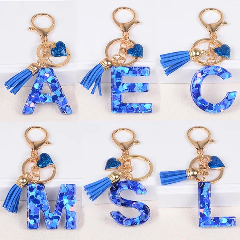 Buy New Initial Keychain Love Fringe Letter Resin Crystal Drop Glue ...