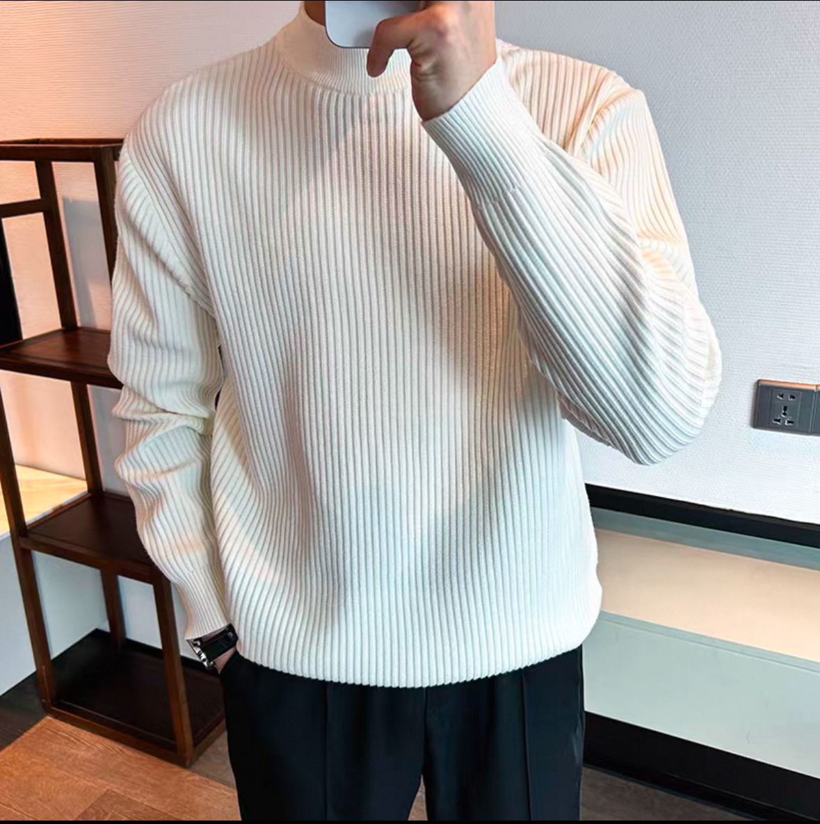 Buy Men's Solid Color Sweaters, High Crew Neck Sweaters, Fashionable ...