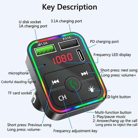 Buy 2021 New Arrival 7+1 Colorful Lights C13 Mp3 Car Player Bt Car Fm ...
