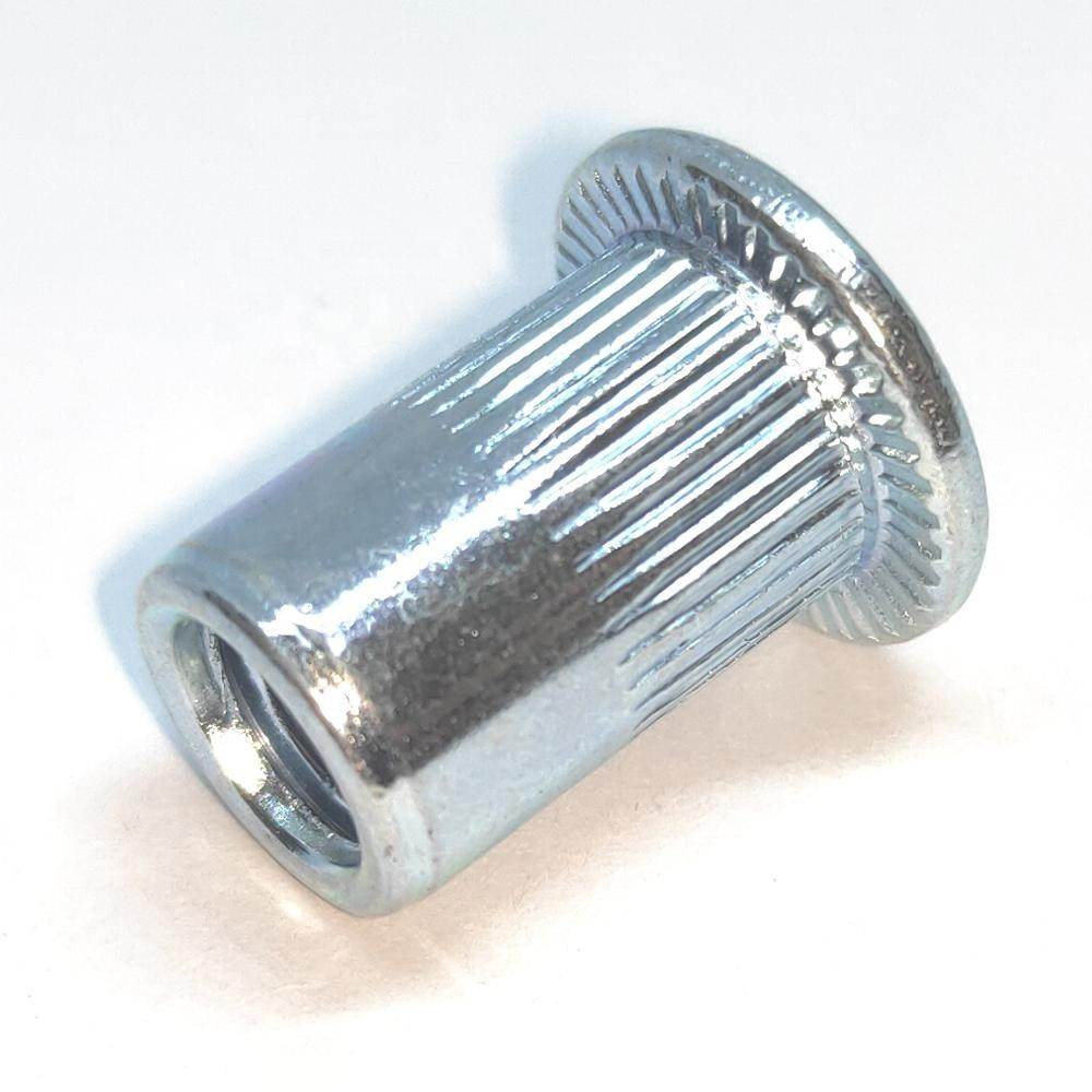 Buy Carbon Steel Zinc Plated Insert Nut Flat Head Round Knurled Body Open End Through Hole Rivet ...