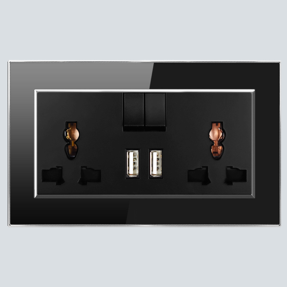 Buy Glass Panel Wall Socket 13a Multiple Switched Socket With Double ...
