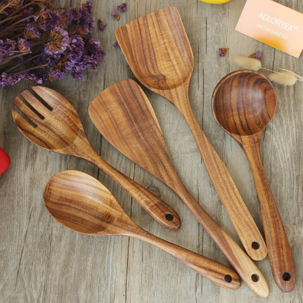Buy Natural Wooden Utensils Set For Kitchen Wood Cooking Spoons Tools ...