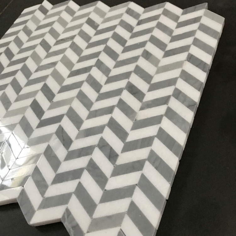 Buy Polished White And Gery Marble Fish Bone Mosaic Tiles For Kitchen ...