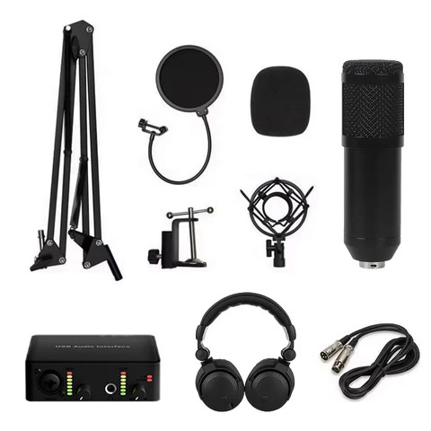 Buy Professional Condenser Microphone Headphones Kit Podcast Recording ...
