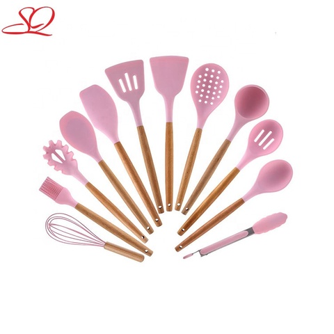 Buy Wholesale 12 Piece Wood Handle Silicone Kitchen Utensils Set With ...
