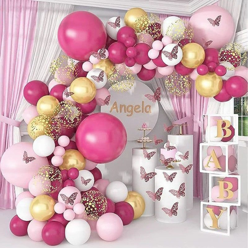 Buy Gold & Pink Happy Birthday Balloon Arch from Hebei Xiongan Yueshi ...