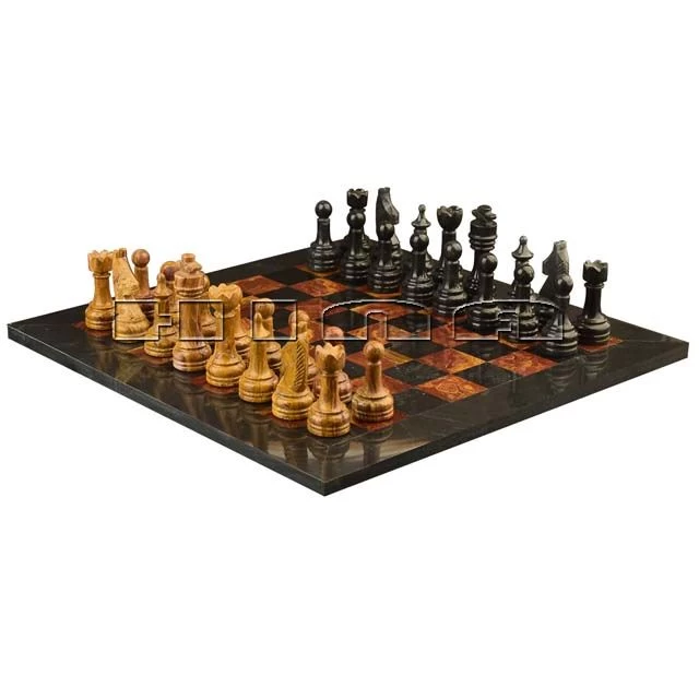 Buy Black & Red Onyx Natural Stone 16x16 Inch Rustic Chess Set With ...