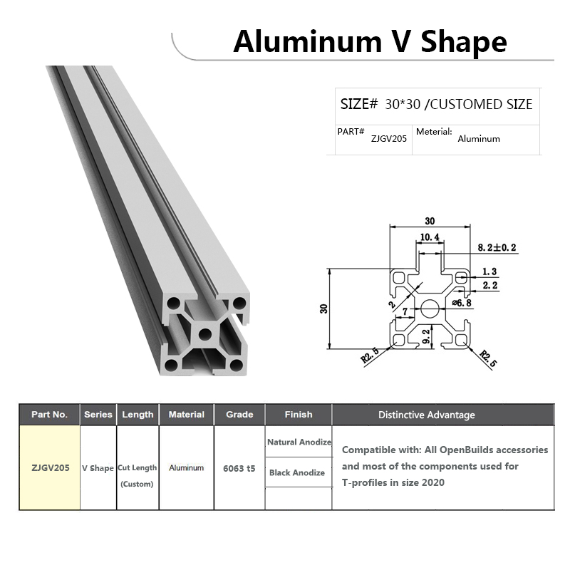 Buy Aluminum Alloy 6063 T5 3030 V Slot Extruded Aluminum Profile For ...