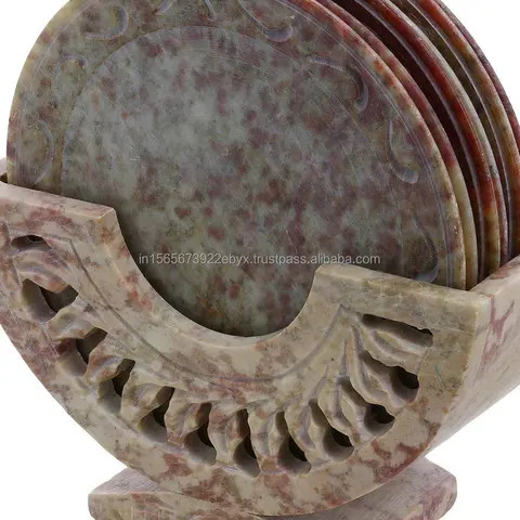 Buy Export Selling Hand Carved Personalized Soapstone Coaster Set (pack ...