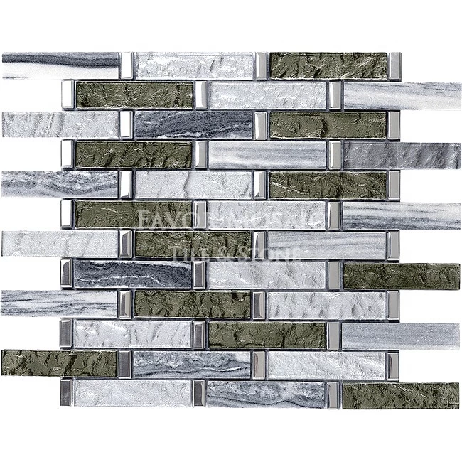 Buy Foshan Long Strip Crystal Glass Mosaic Tile Mix Marble Mosaic Foil ...