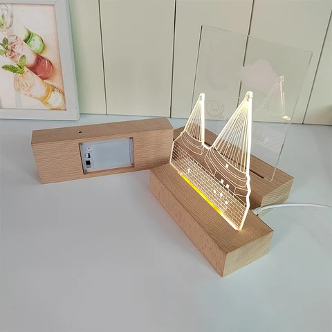 Buy Log Solid Wood Led Light Night Light Base Acrylic Crafts Ornaments ...