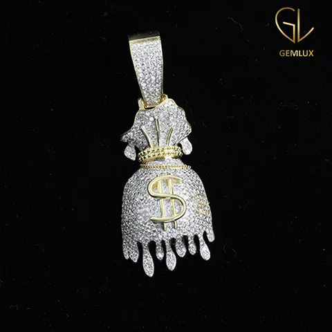Buy Trendy Design Iced Out Lab Grown Diamond With Solid Gold Dollar ...