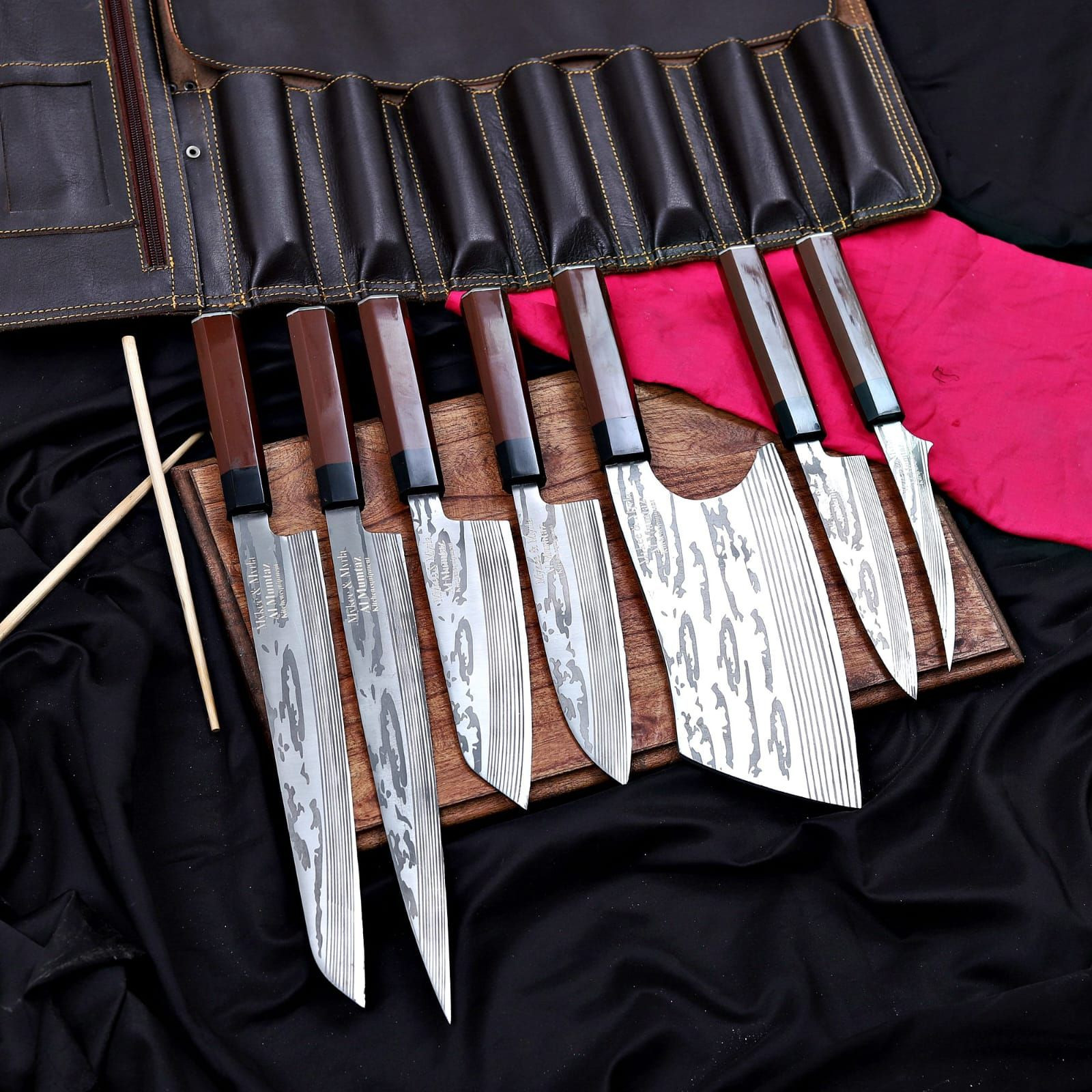 Buy Kitchen Knives Set Of Sandvik Steel With Leather Roll Bag from AH ...