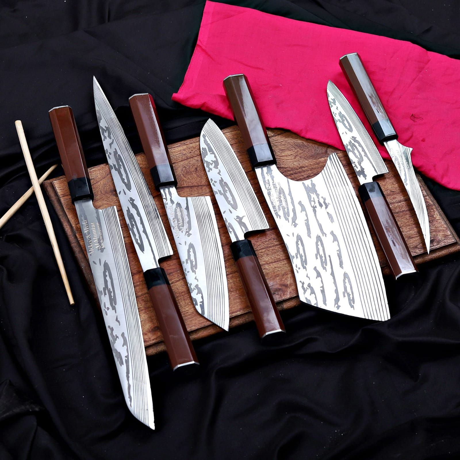 Buy Kitchen Knives Set Of Sandvik Steel With Leather Roll Bag from AH ...