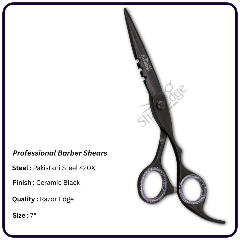 Buy 7” Ceramic Black Barber Shears – J2 420 Offset Razor Edge Hair ...