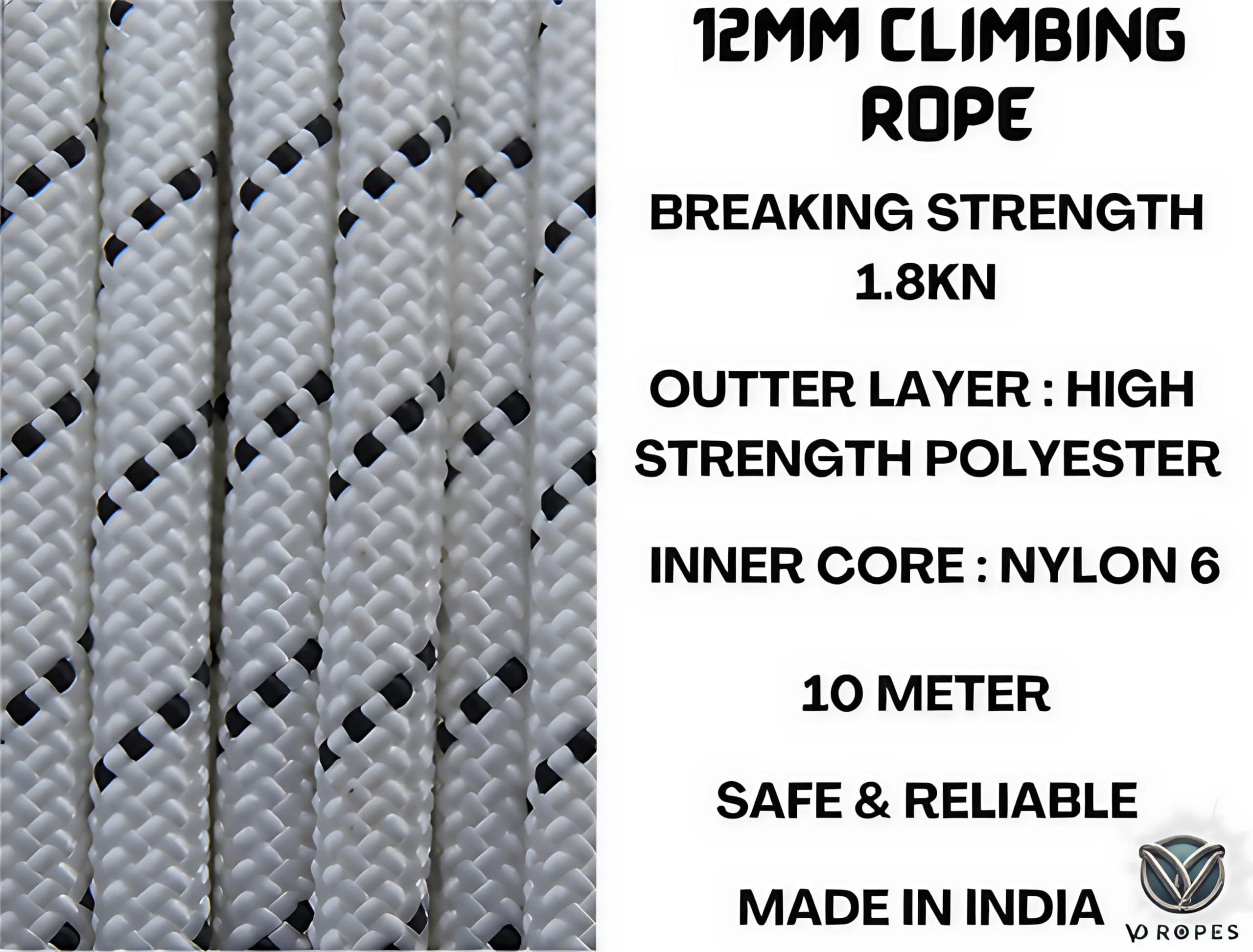 Buy Vd Ropes Premium Double-braided Polyster Climbing Rope, White With ...