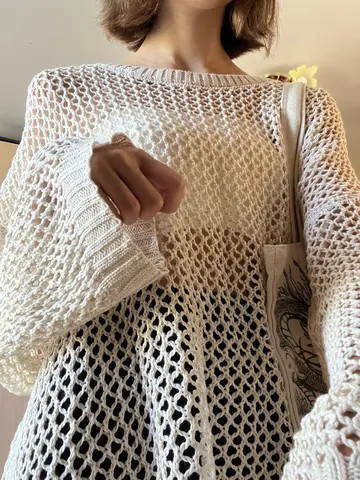 Buy C Clothing Women Sexy Hollow Mesh Pullover Fashionable Slim Fit ...