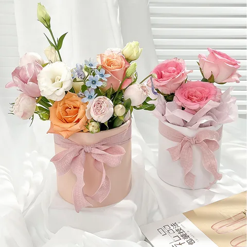 Buy Custom Pink Cylinder Flower Boxes Small Round Rose Paper Tube Gift Flower Hat Box Packaging ...