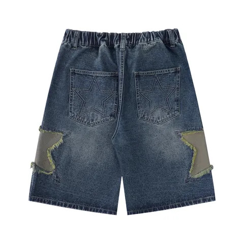 Buy Factory Customized Patch Star Embroidered Denim Shorts Mens Summer ...