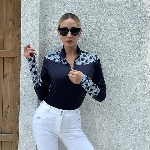 Buy Womens Tops Horse Riding Outfit Female Fashion Sport Gold Rose Logo ...