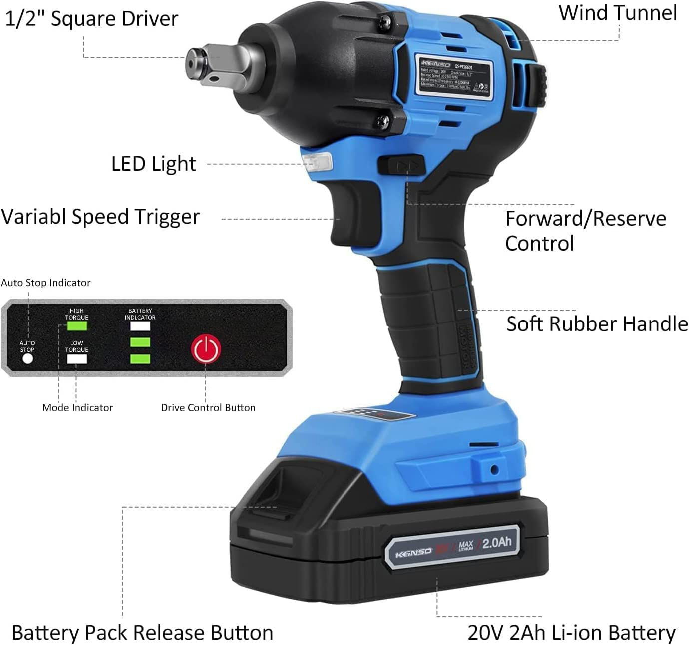 Buy 20v Cordless Impact Wrench Battery Lithium Impact Wrench from ...