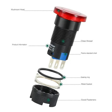Buy 16mm Led Illuminated Momentary Reset Red Plastic Mirco Switch 3pin ...