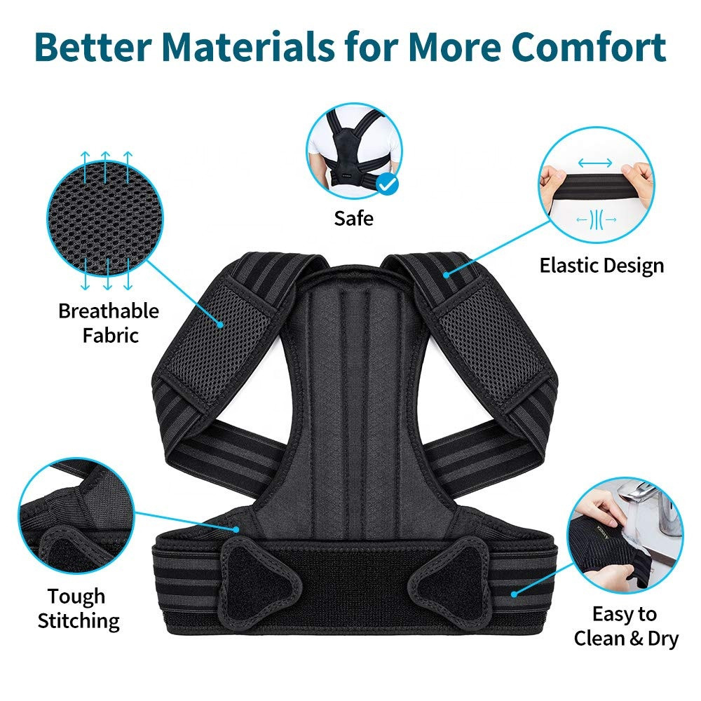 Buy Elastic Wrap Adjustable Back Brace Upper Posture Therapy Support ...
