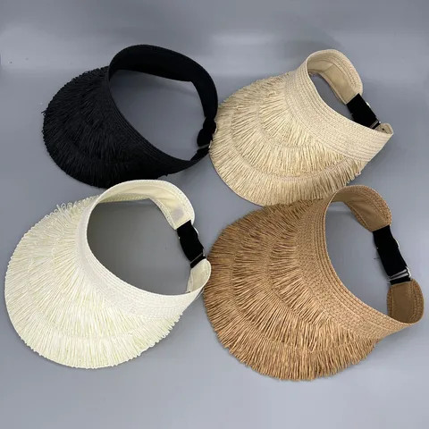 Buy Girls Beach Sun Cap Paper Rope Tassels Straw Cap Summer Breathable ...