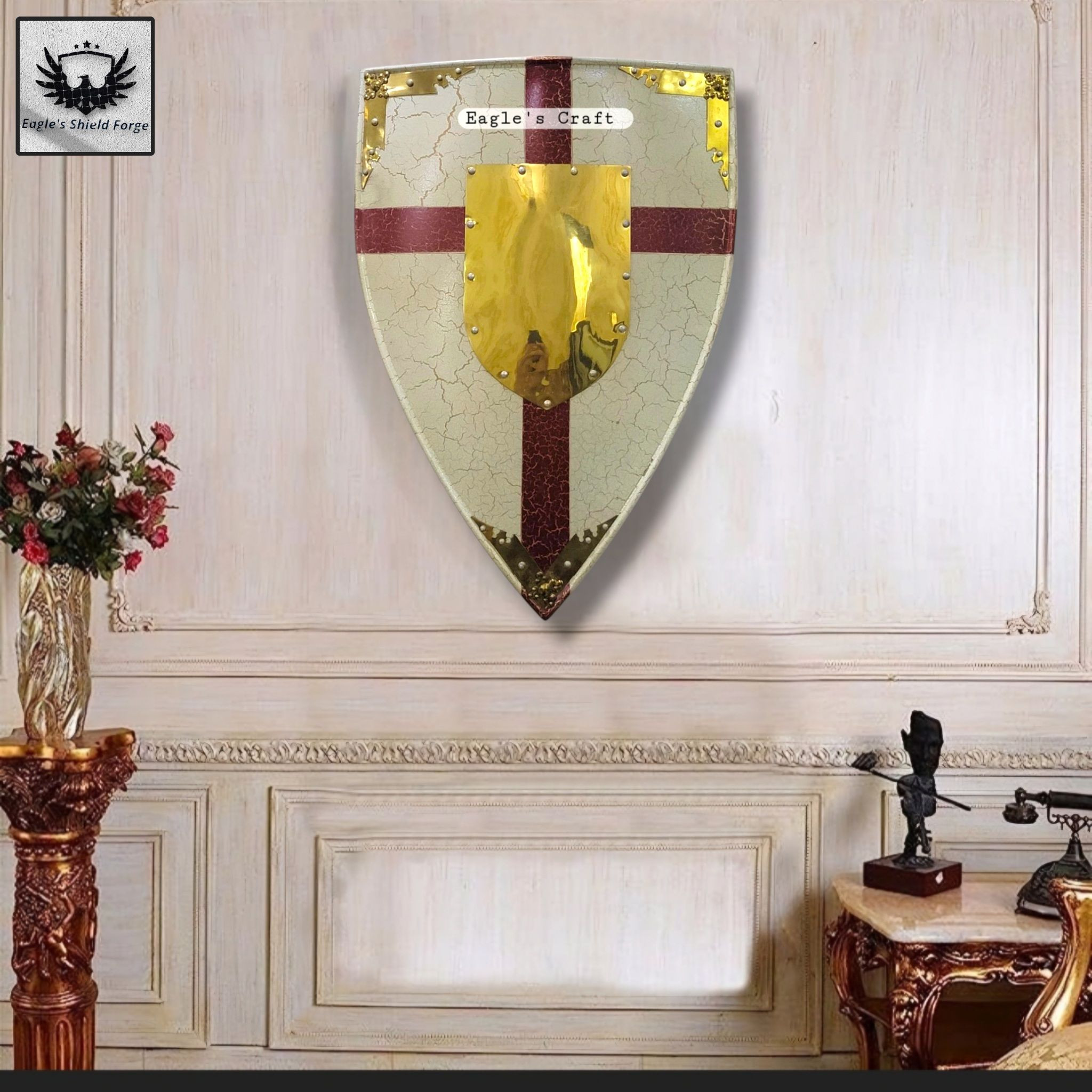 Buy Medieval Crusader Shield Battle Knight Warrior Shield Templar Red ...