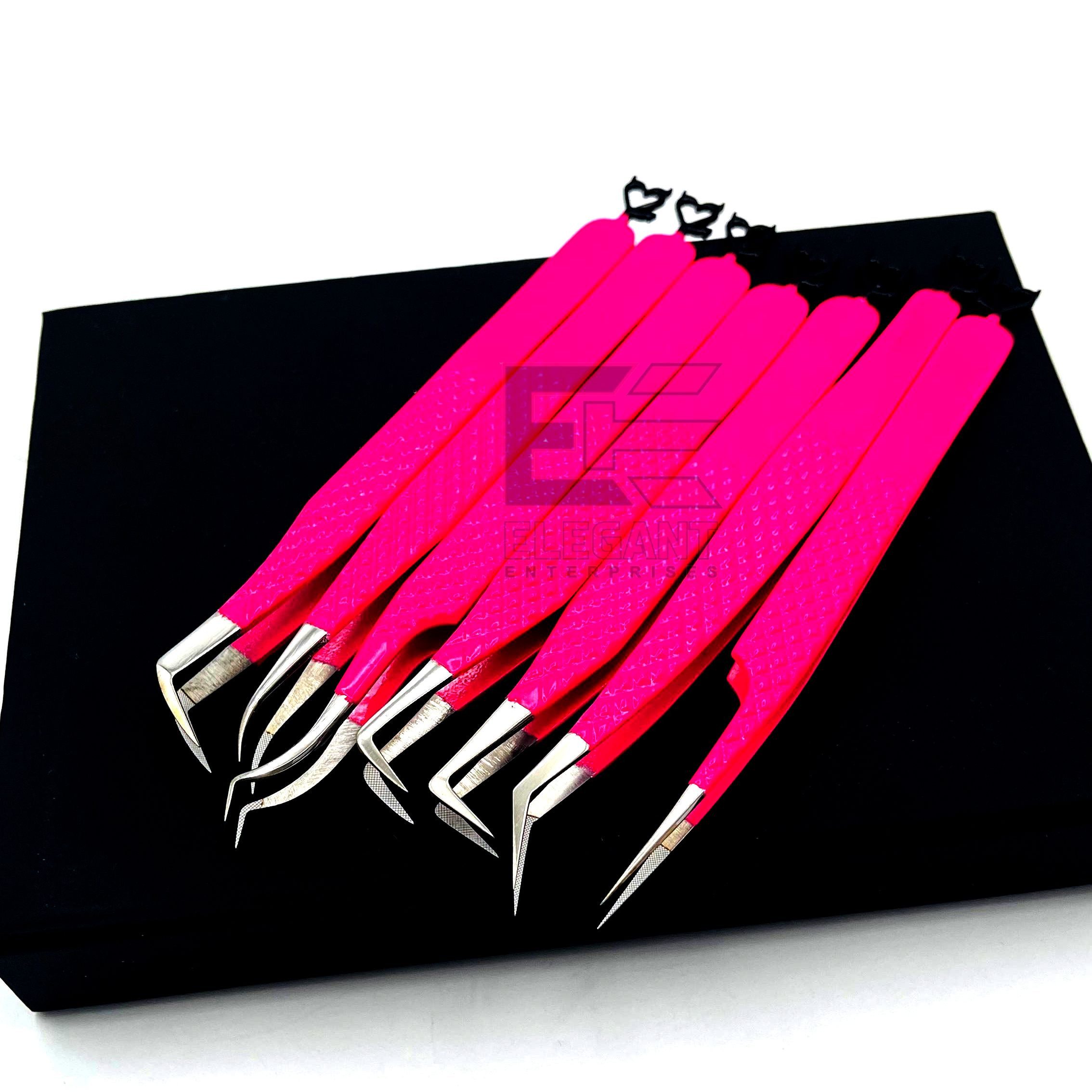 Buy Eyelash Tweezer Full Set Nano Fiber Tip Diamond Grip Sliver Tips ...