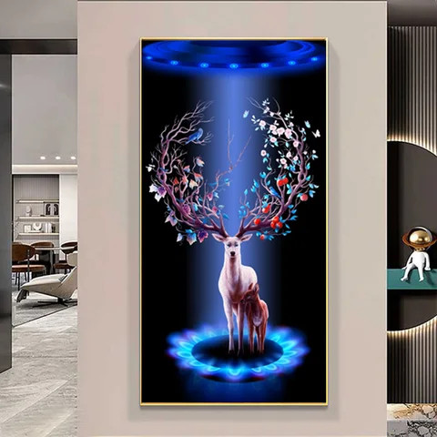 Buy A Pink Elk With Baby Elk Animal Wall Art Deer Painting Picture ...