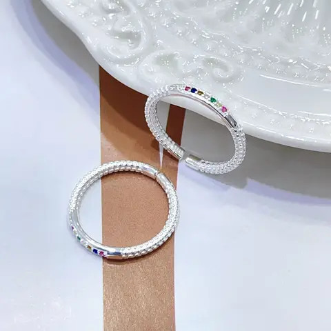 Buy Custom Ring Rhodium Plated Simple Pattern Color Cubic Zirconia Ring ...