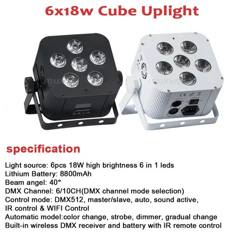 Buy Muxxdj Wireless Dmx Controlled 6x18w Uplight Led Battery Powered ...