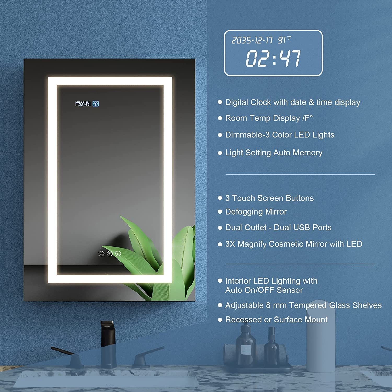 Buy Recessed Or Surface Led Mirror Medicine Cabinet With Lights, Led ...